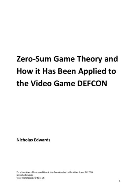 zero sum game theory and how it has been applied to the video game defcon pdf game theory