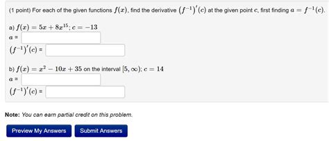 solved 1 point for each of the given functions f x find