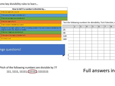 divisibility tests teaching resources