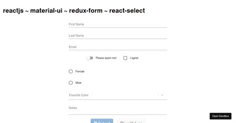 React Select Redux Form Material UI Example Forked Codesandbox