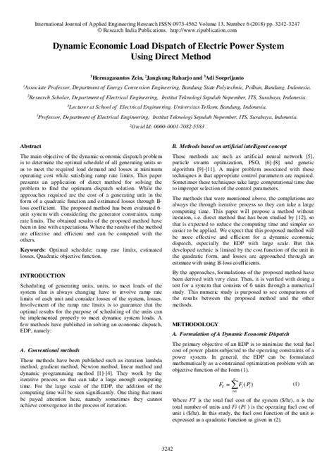 pdf dynamic economic load dispatch of electric power system using direct method jangkung