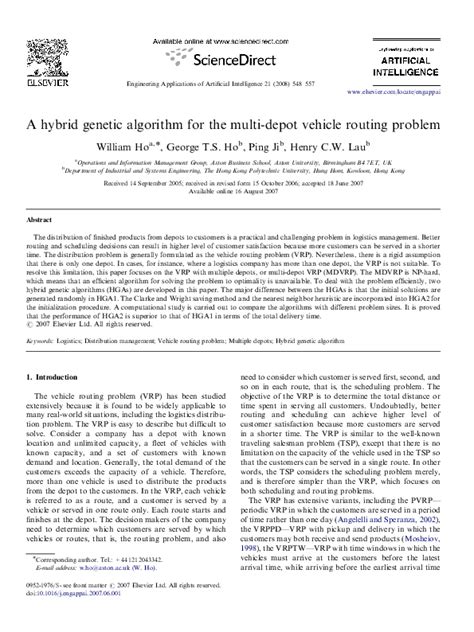 pdf a hybrid genetic algorithm for the multi depot vehicle routing problem rassyta palupi