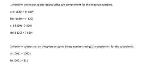 solved 1 perform the following operations using 10 s