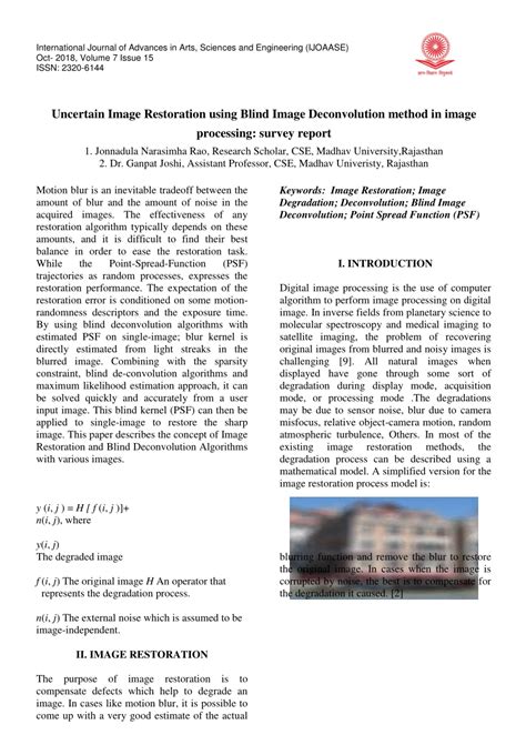 pdf uncertain image restoration using blind image deconvolution method in image processing