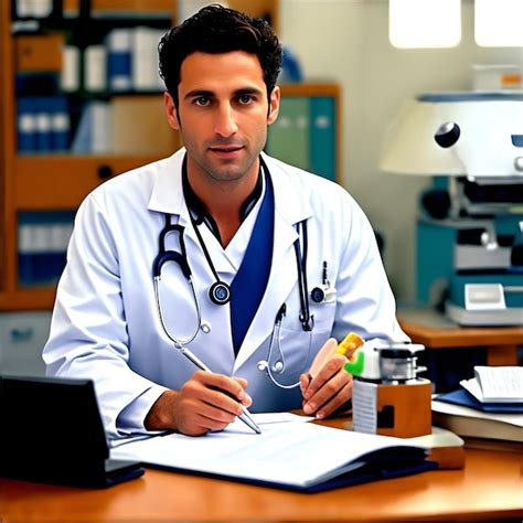 Premium Ai Image Doctor Attending His Office Sitting Behind His Desk