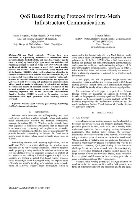 pdf qos based routing protocol for intra mesh infrastructure communications