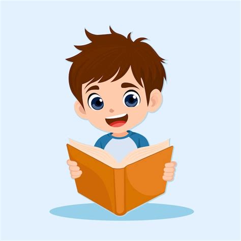 Niño de dibujos animados leyendo un libro Vector Premium