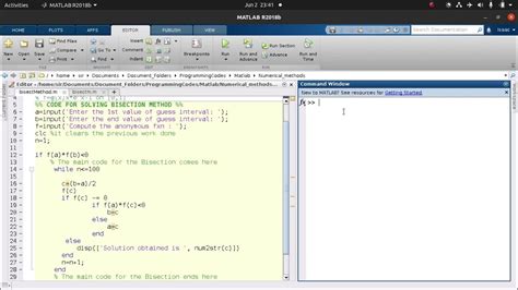 matlab code of bisection method for finding root [2 1] youtube