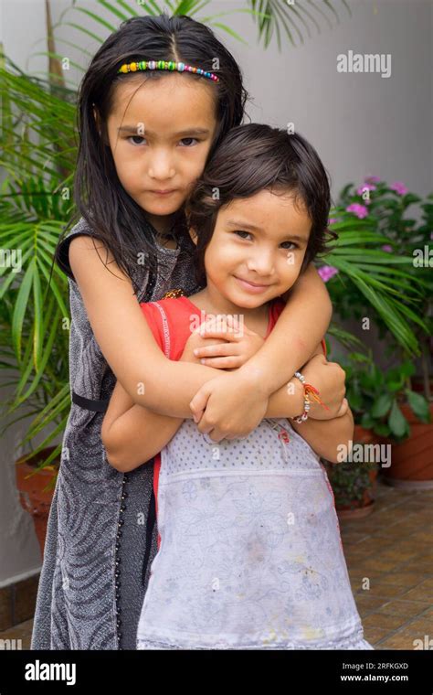 Oct14th 2022 Uttarakhand Indiayoung Beautiful Indian Sisters Sharing Joy And Bonding