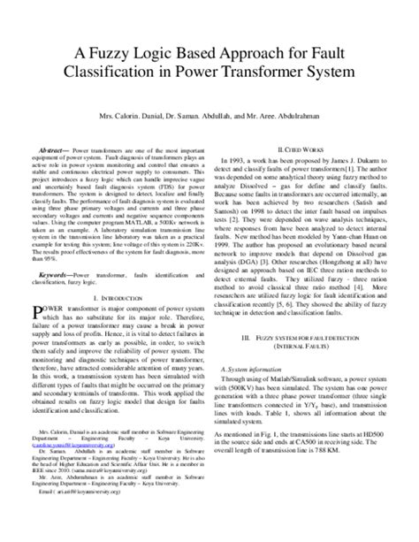 pdf a fuzzy logic based approach for fault classification in power transformer system saman