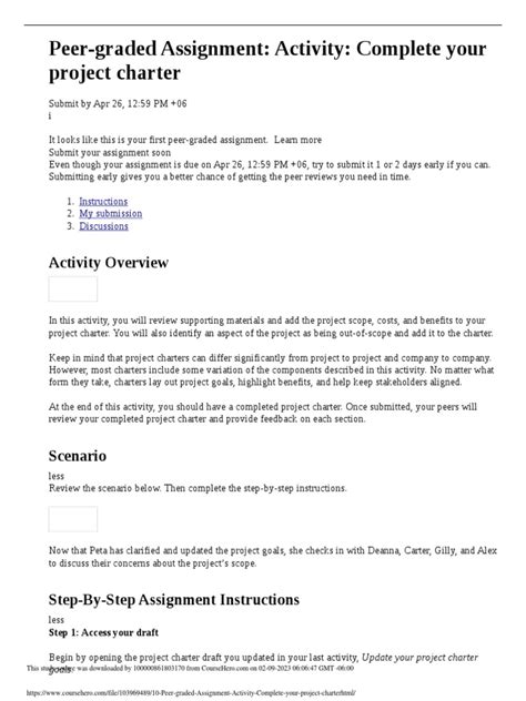 peer graded assignment activity complete your project charter html pdf