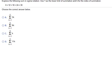 solved express the following sum in sigma notation use 1 as
