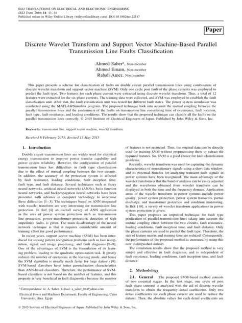 discrete wavelet transform and support vector machine based parallel transmission line faults
