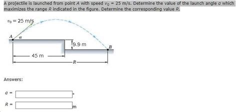 solved projectile launched from point a with speed vo 25 m s determine the value of the launch