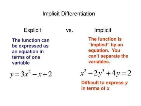 list and explain implicit differentiation