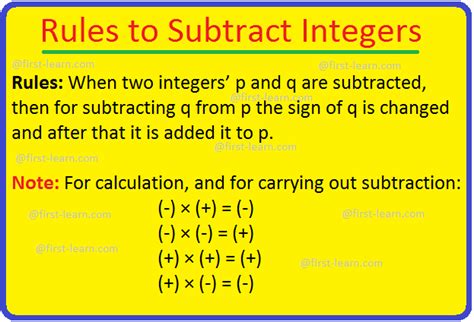 subtracting integers rules chart
