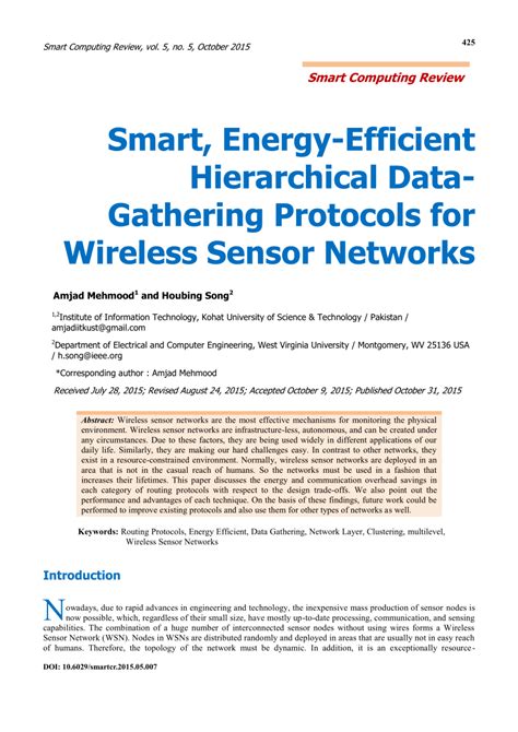 pdf smart energy efficient hierarchical data gathering protocols for wireless sensor networks