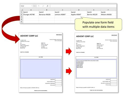 populating multi line pdf form fields with multiple data values