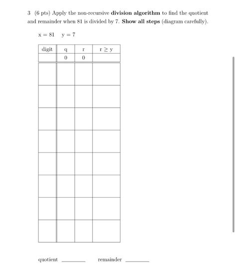 solved 3 6 pts apply the non recursive division algorithm