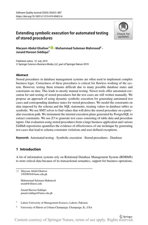 extending symbolic execution for automated testing of stored procedures request pdf