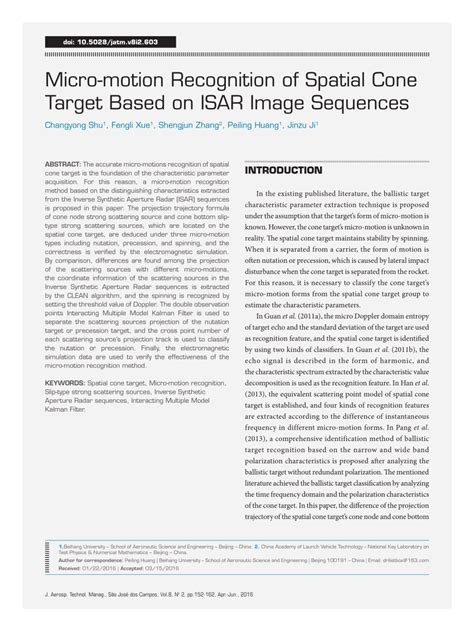 pdf micro motion recognition of spatial cone target based on isar image sequences