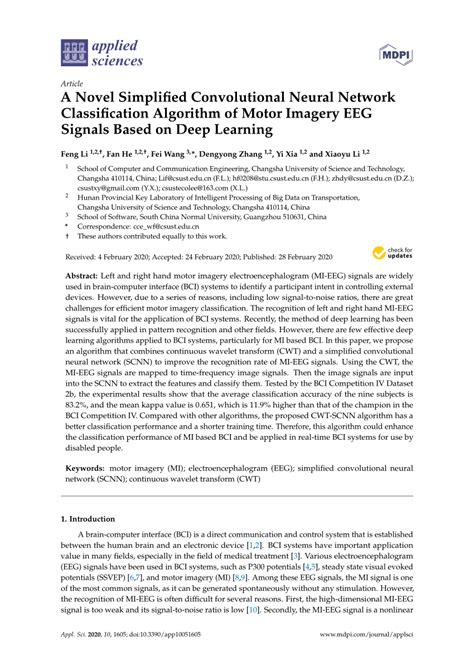 pdf a novel simplified convolutional neural network classification algorithm of motor imagery