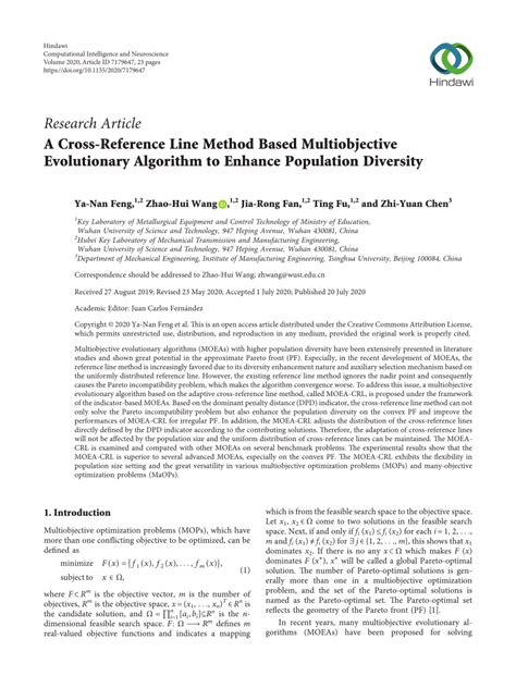 pdf a cross reference line method based multiobjective evolutionary algorithm to enhance