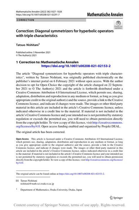 pdf correction diagonal symmetrizers for hyperbolic operators with triple characteristics