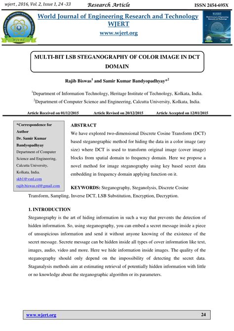 pdf multi bit lsb steganography of color image in dct domain