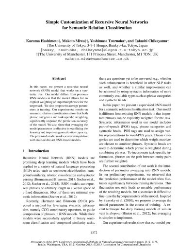 simple customization of recursive neural networks for semantic relation classification