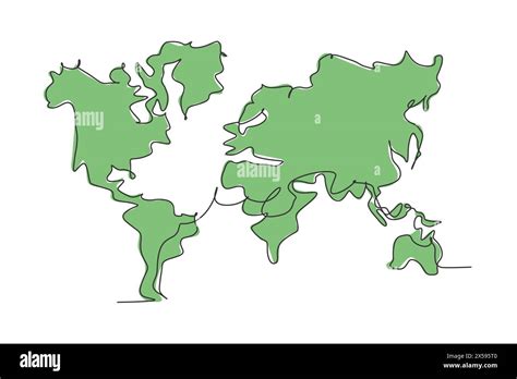 World Atlas Continuous One Line Drawing Of World Map Minimalist Vector