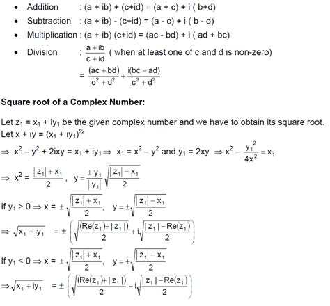 cbse class 11 maths notes algebraic operation with complex numbers