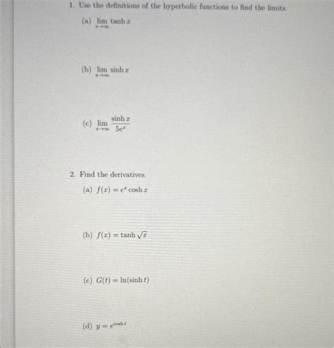 solved 1 use the definitions of the hyperbolic functions to