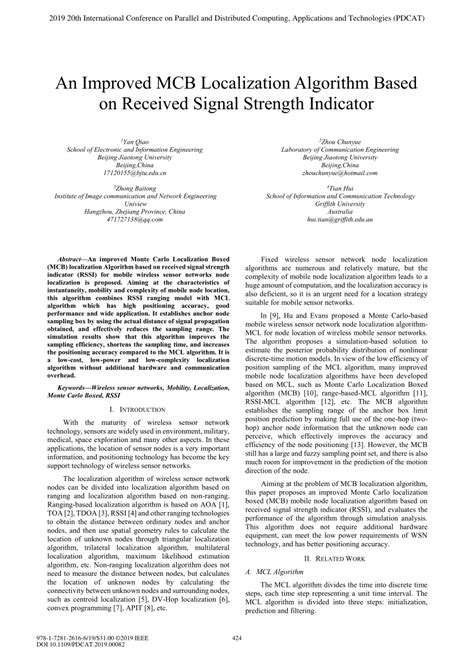 pdf an improved mcb localization algorithm based on received signal strength indicator