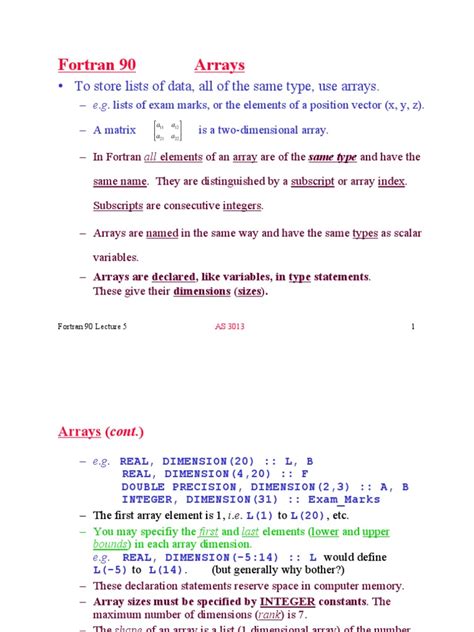 fortran 90 arrays to store lists of data all of the same type use arrays pdf subroutine