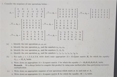 solved 1 consider the sequence of row operations below