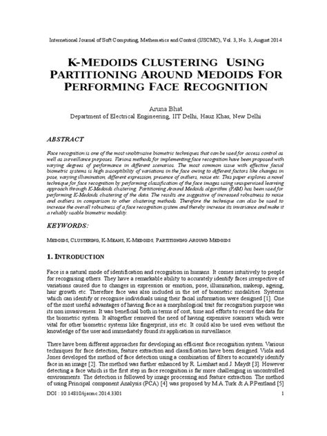 k medoids clustering using partitioning around medoids for performing face recognition pdf