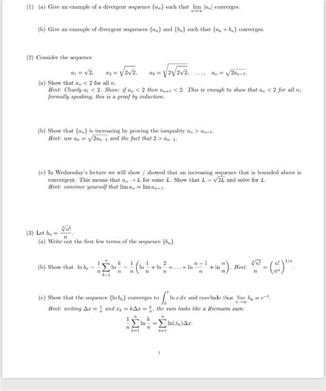 solved 1 a give an example of a divergent sequence [an