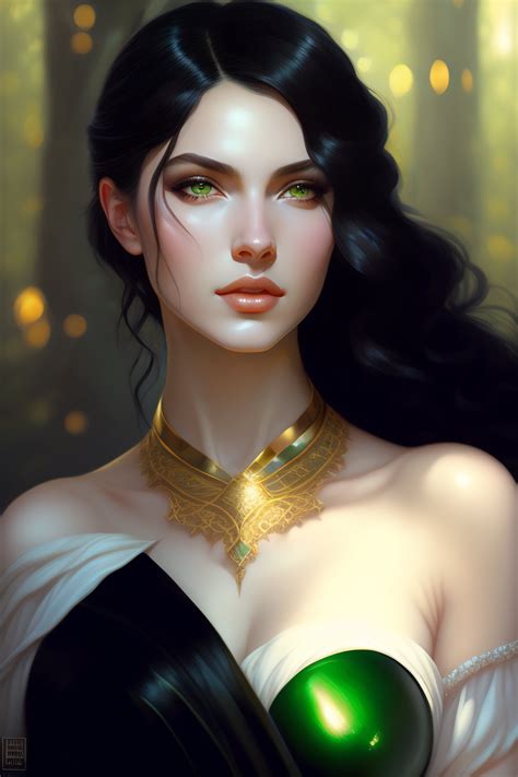 Lexica Black Hair Woman Pale Skin White Skin Green Eyes Black Clothes Through The Mirror