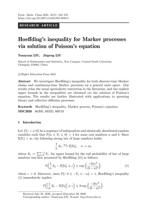 pdf hoeffding s inequality for markov processes via solution of poisson s equation