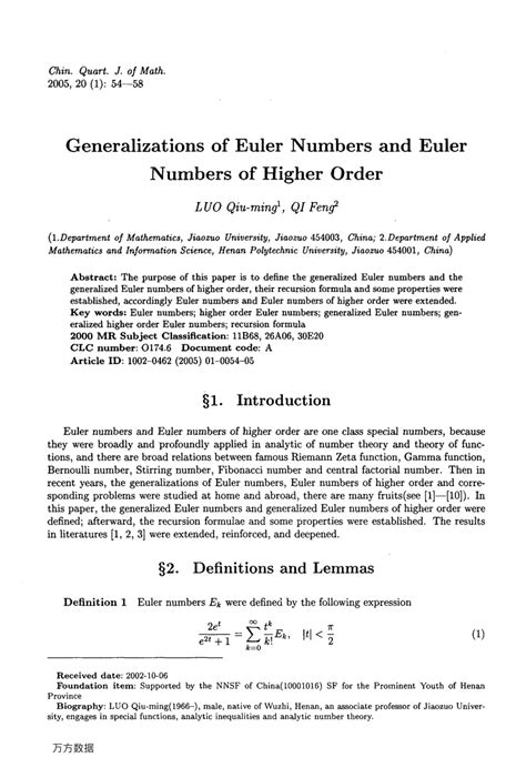pdf generalizations of euler numbers and euler numbers of higher order