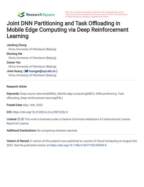 pdf joint dnn partitioning and task offloading in mobile edge computing via deep reinforcement