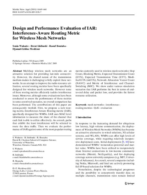 pdf design and performance evaluation of iar interference aware routing metric for wireless
