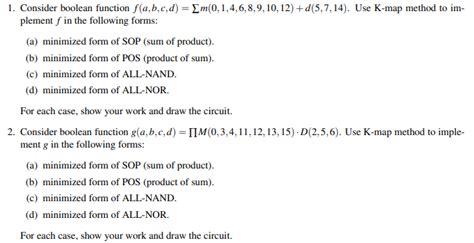 solved 1 consider boolean function f a b c d