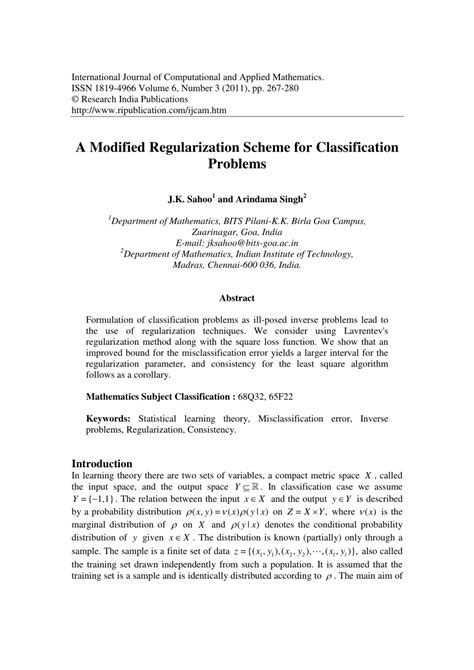 pdf a modified regularization scheme for classification problems