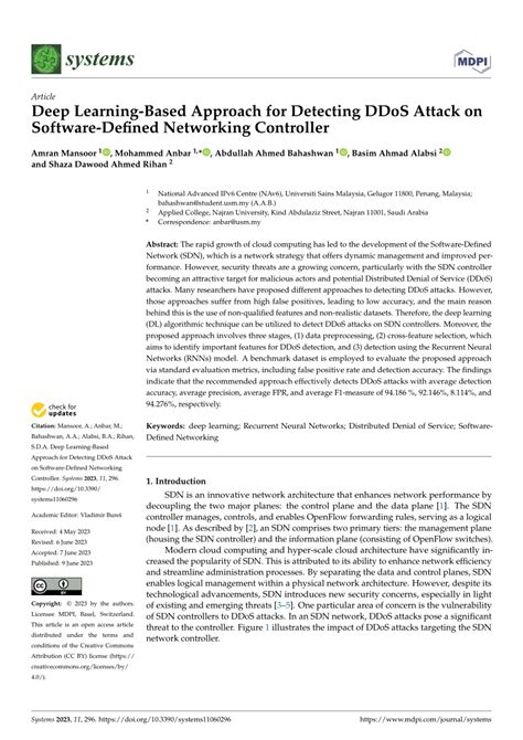 pdf deep learning based approach for detecting ddos attack on software defined networking
