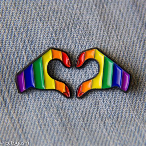 Lgbt Pride Rainbow Enamel Pins Heart Sign Hands Set Of 2 For Etsy