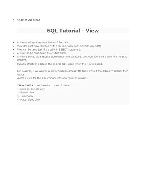 sql tutorial view chapter 21 views pdf