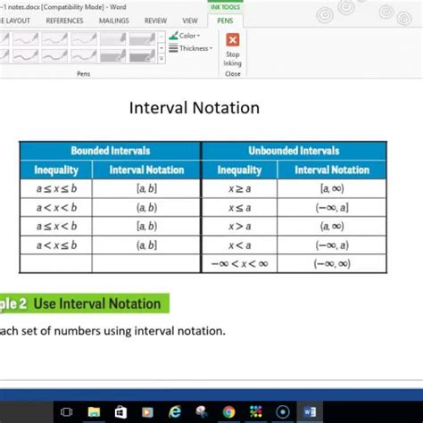 pre cal 1 1 interval notation