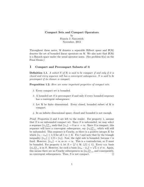 compact sets and compact operators
